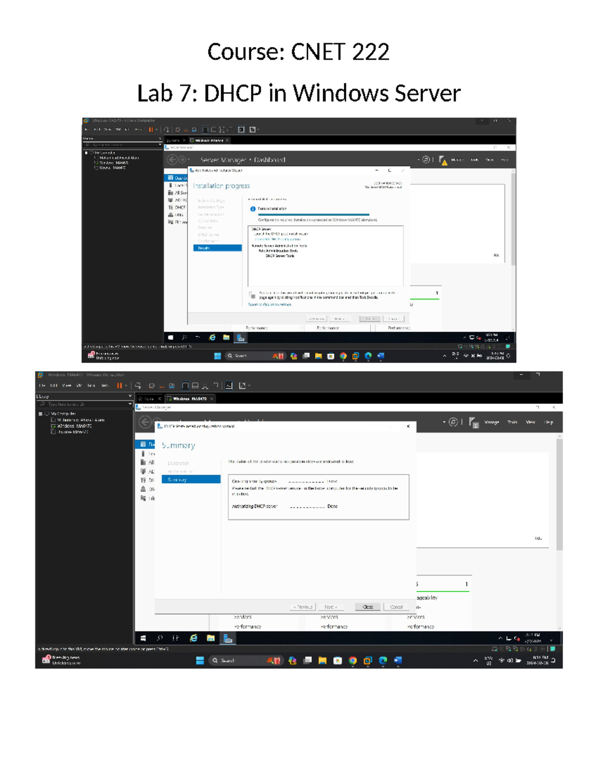 Lab 7 cnet 222 - CNET 222 - Course: CNET 222 Lab 7: DHCP in Windows ...