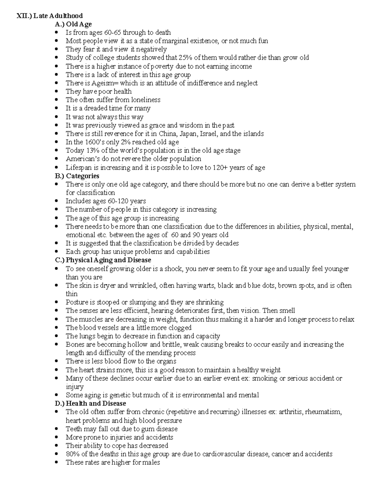 XII-Late Adulthood - Lecture notes ch 7 - XII.) Late Adulthood A.)Old ...
