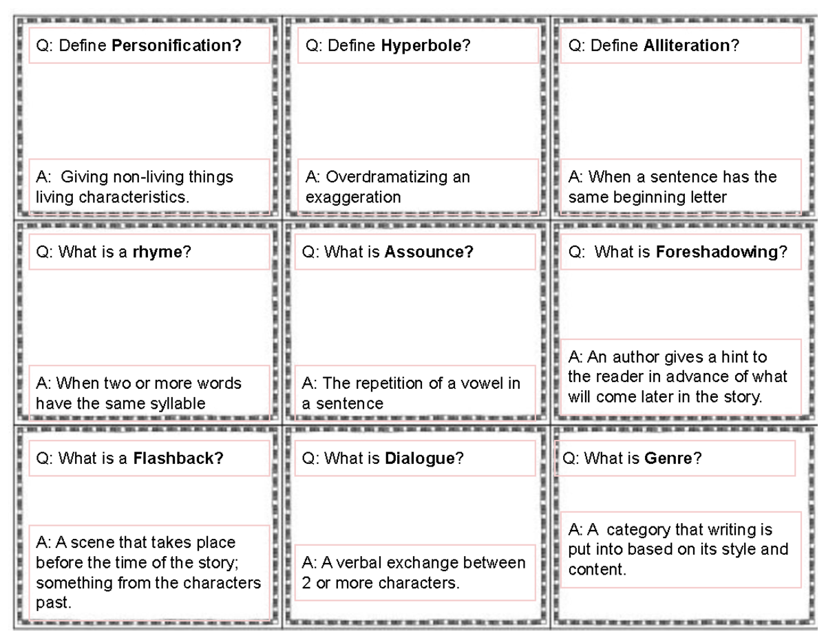 Copy of Flashcard Template - Q: Define Personification? Q: Define ...