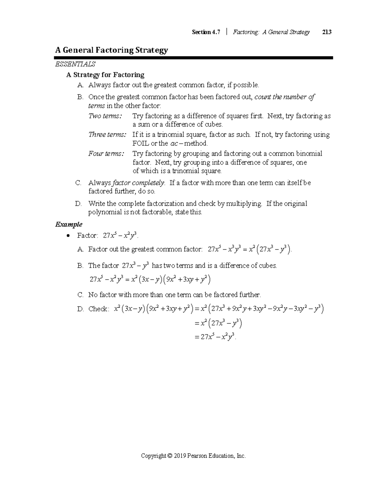 Section 4 - Lecture notes. - A General Factoring Strategy ESSENTIALS A ...