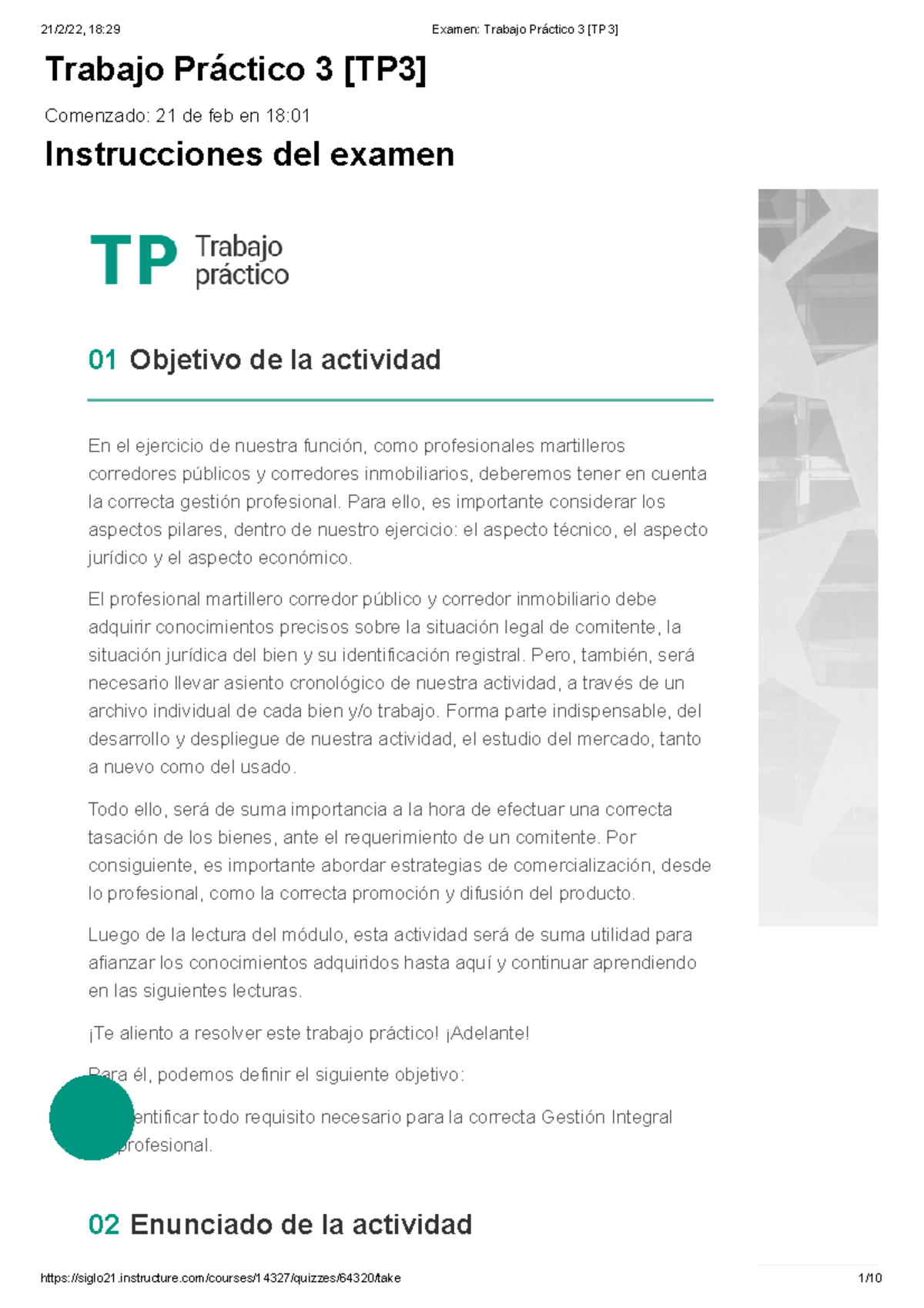 Examen Trabajo Práctico 3 [TP3]95%.pdf PP3lu - Trabajo Práctico 3 [TP3] Comenzado: 21 de feb en ...