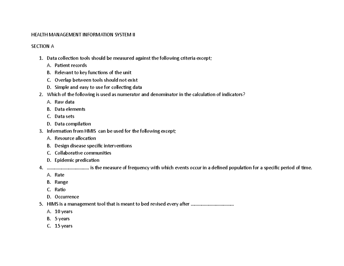 Health Management Information System one - HEALTH MANAGEMENT ...
