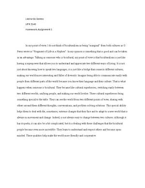 Homework 1 - Assignment 1 - Recall your readings for the week and in a paragraph or two explain ...