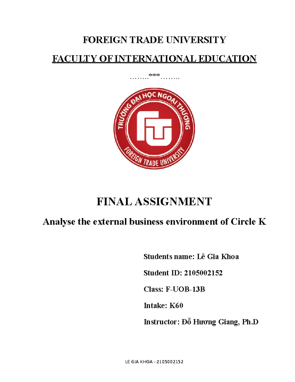 Circle K Case Study - Managing people - FOREIGN TRADE UNIVERSITY ...