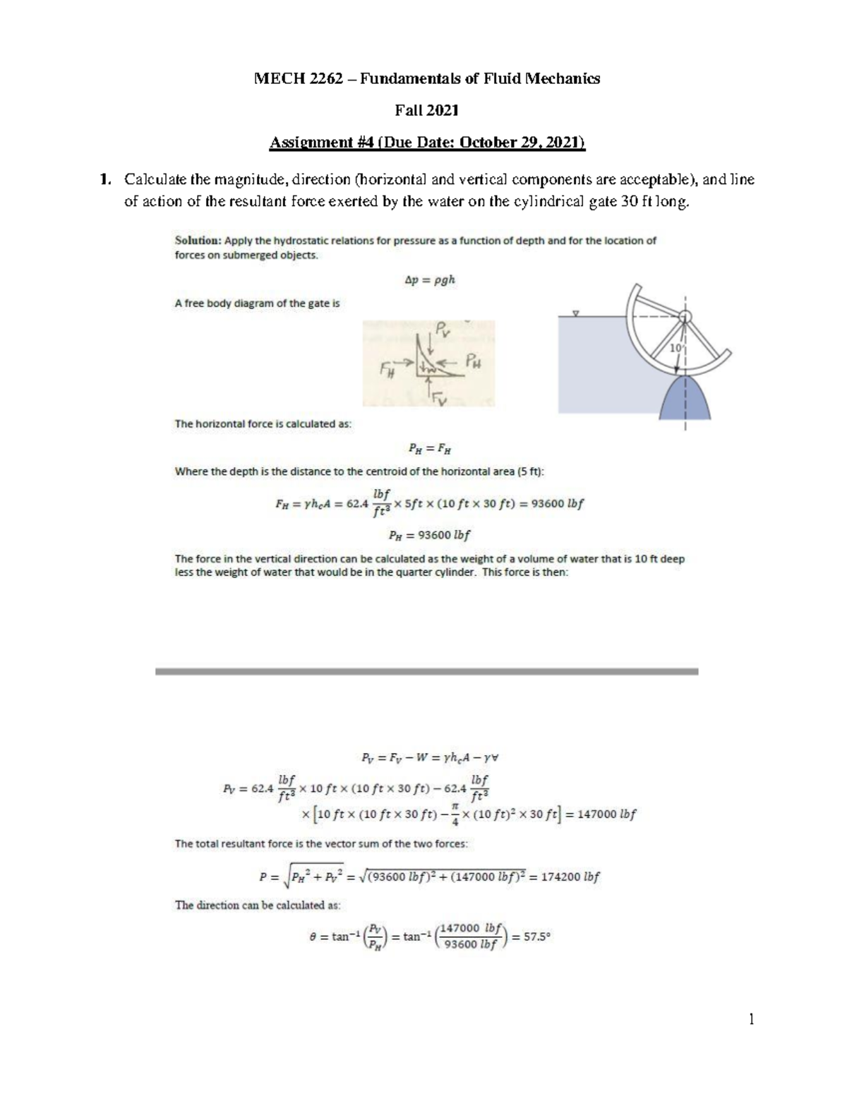 Assignment 4 F2021 Solution - MECH 2262 – Fundamentals of Fluid Mechanics Fall 2021 Assignment ...
