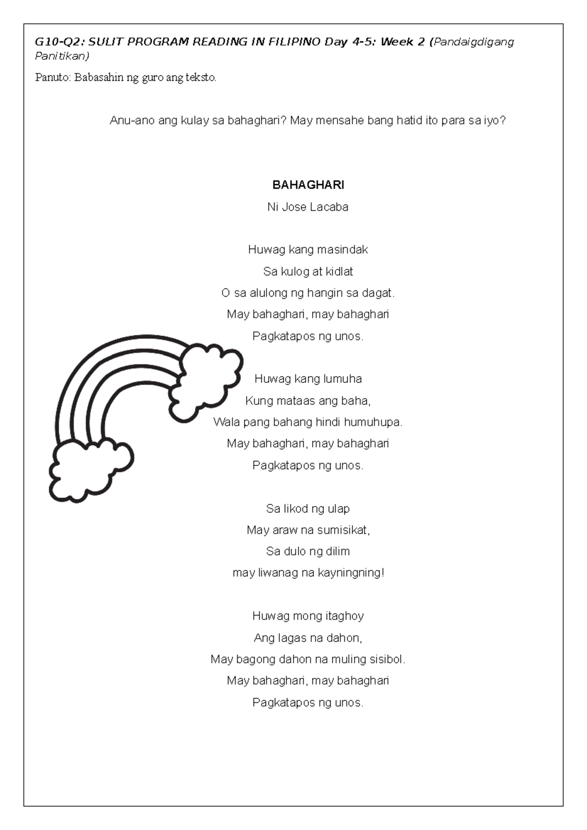G10 Q2 W2 Reading Filipino - G10-Q2: SULIT PROGRAM READING IN FILIPINO ...