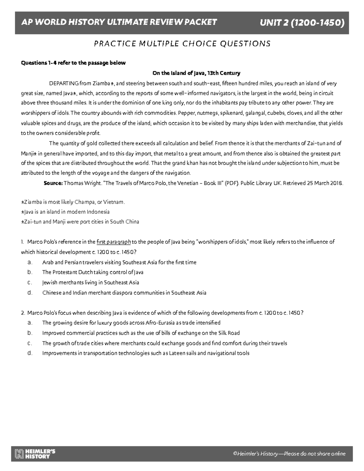 Copy of Unit 2 Multiple Choice Questions - P R AC T I C E M U LT I P L ...