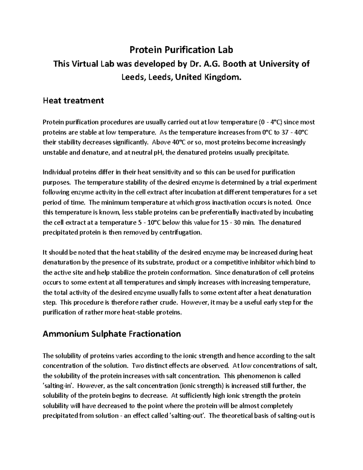 protein purification - Protein Purification Lab This Virtual Lab was ...