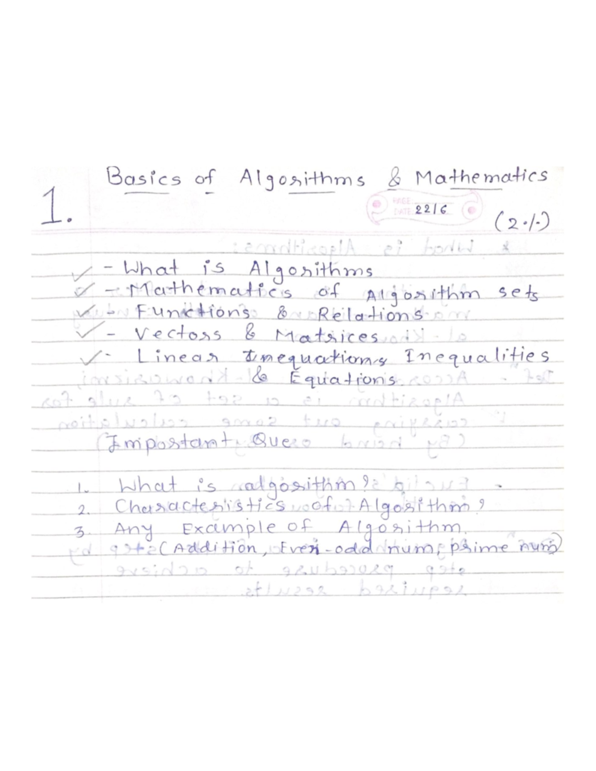 Ada Unit 1 Ada Uni1 Notee Basics Of Algorithms Mathematics 1 Mage Date Ei Both What Is