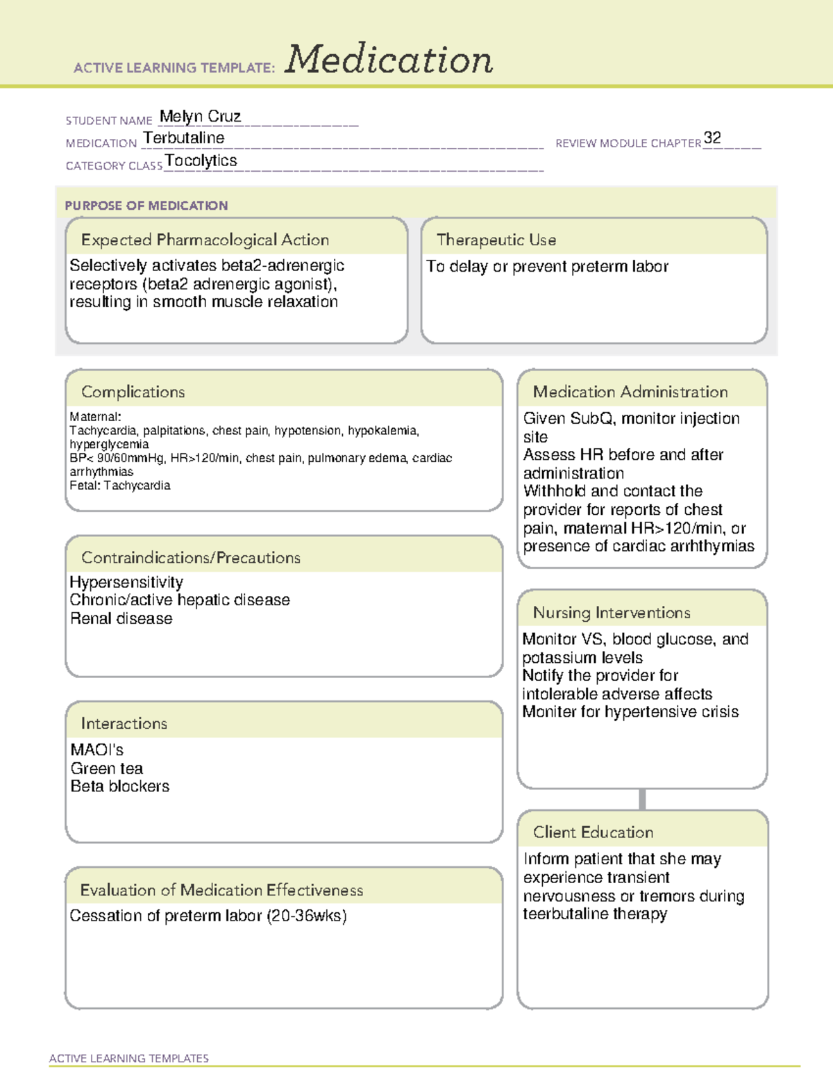 Terbutaline ATI Templates And Testing Material ACTIVE LEARNING