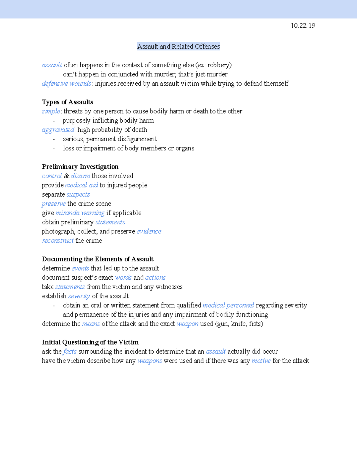 Chapter 11: Assault - 10. Assault and Related Offenses assault often ...