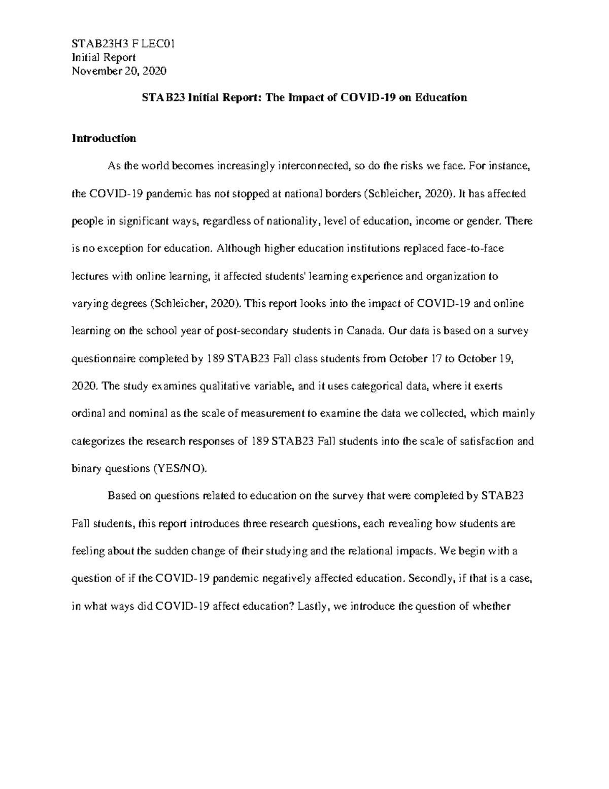 Sample Initial report - STAB23H3 F LEC Initial Report November 20, 2020 ...