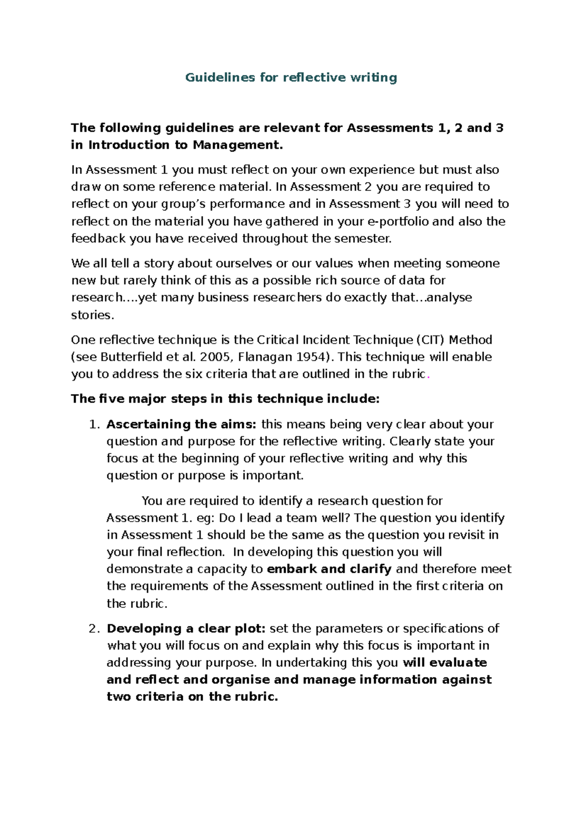 Guidelines for Reflective Writing (Assignment 1 -3)-1 - Guidelines for ...