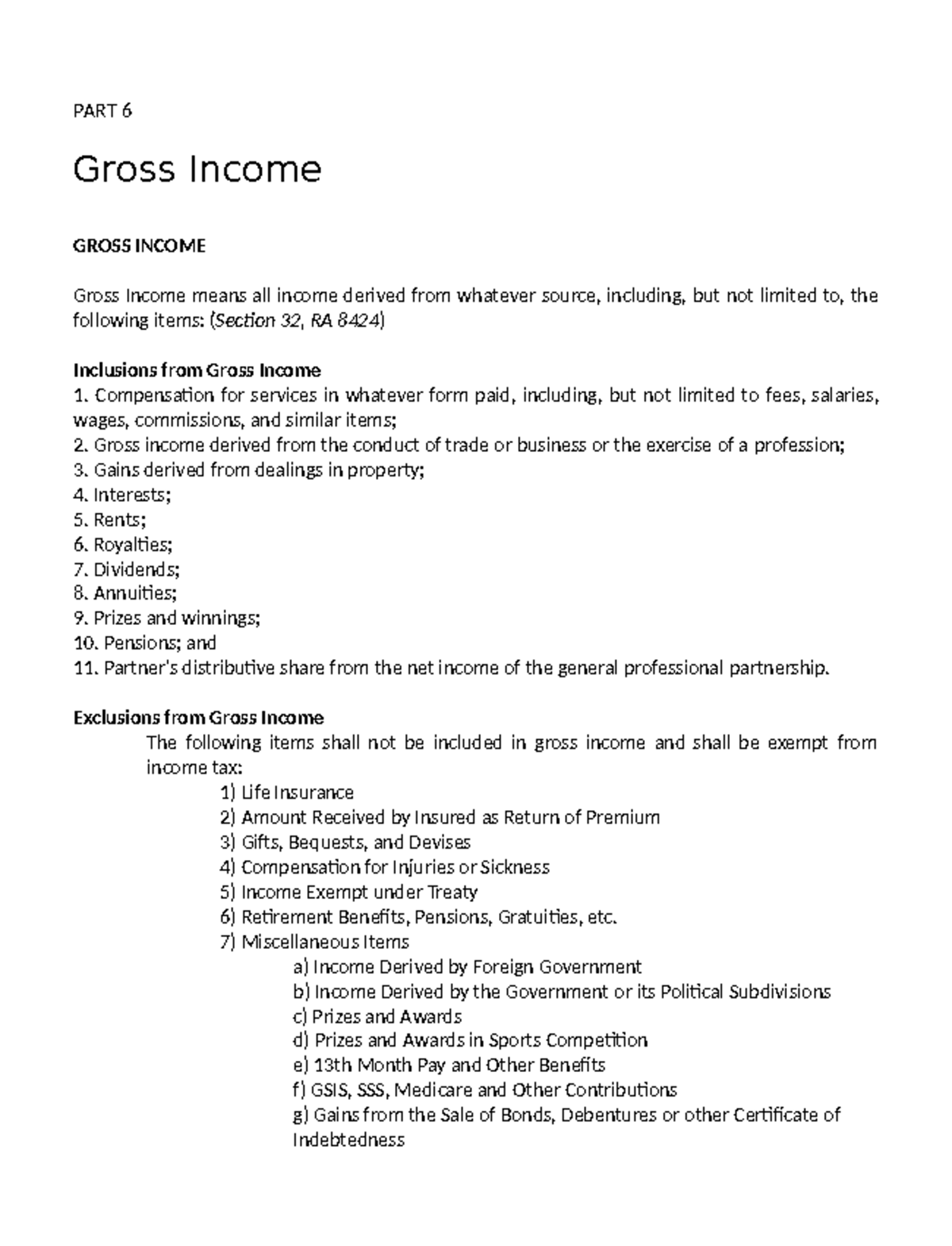 06 Gross Income - Materials - PART 6 Gross Income GROSS INCOME Gross ...