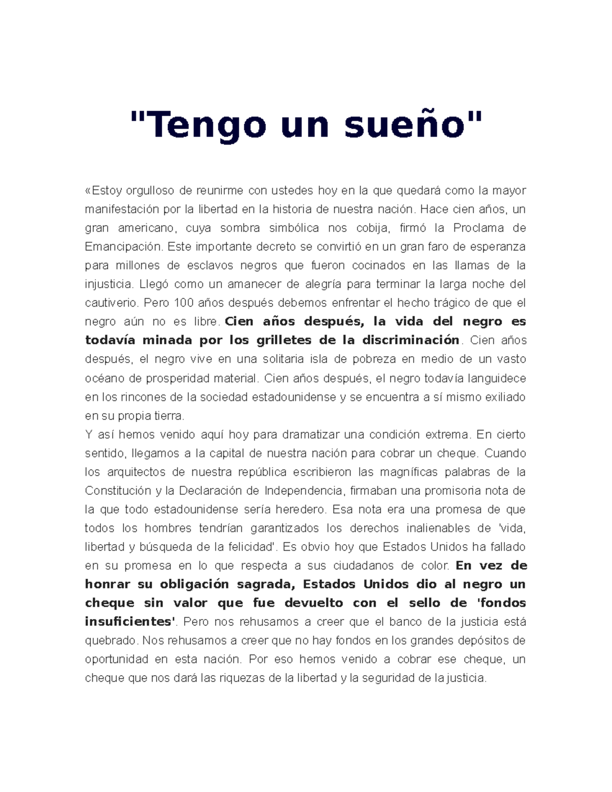 Tengo un sueño - discurso - "Tengo un sueño" «Estoy orgulloso de ...