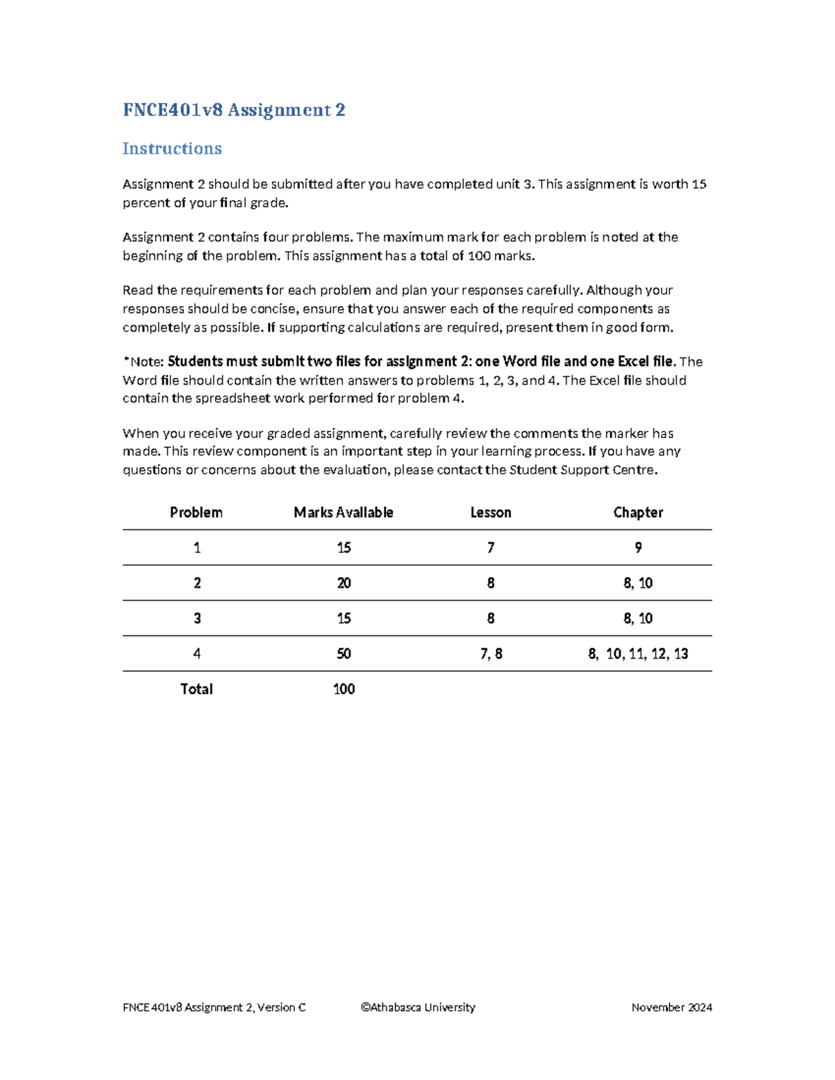 FNCE401v8 Assignment 2 C Nov - FNCE401v8 Assignment 2 Instructions ...