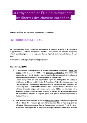 Révisions citoyenneté - Citoyenneté européenne Intro Traité de Rome ...