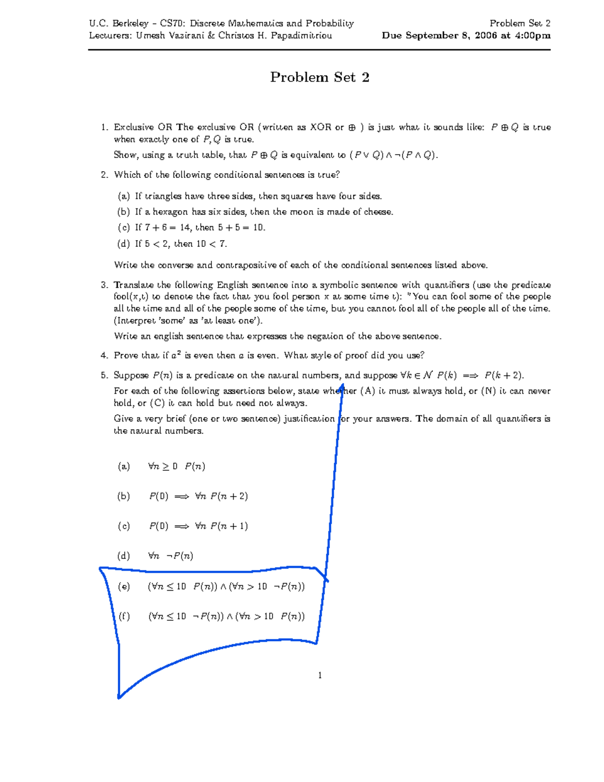 Hw2 - DM practice questions. - U. Berkeley – CS70: Discrete Mathematics ...