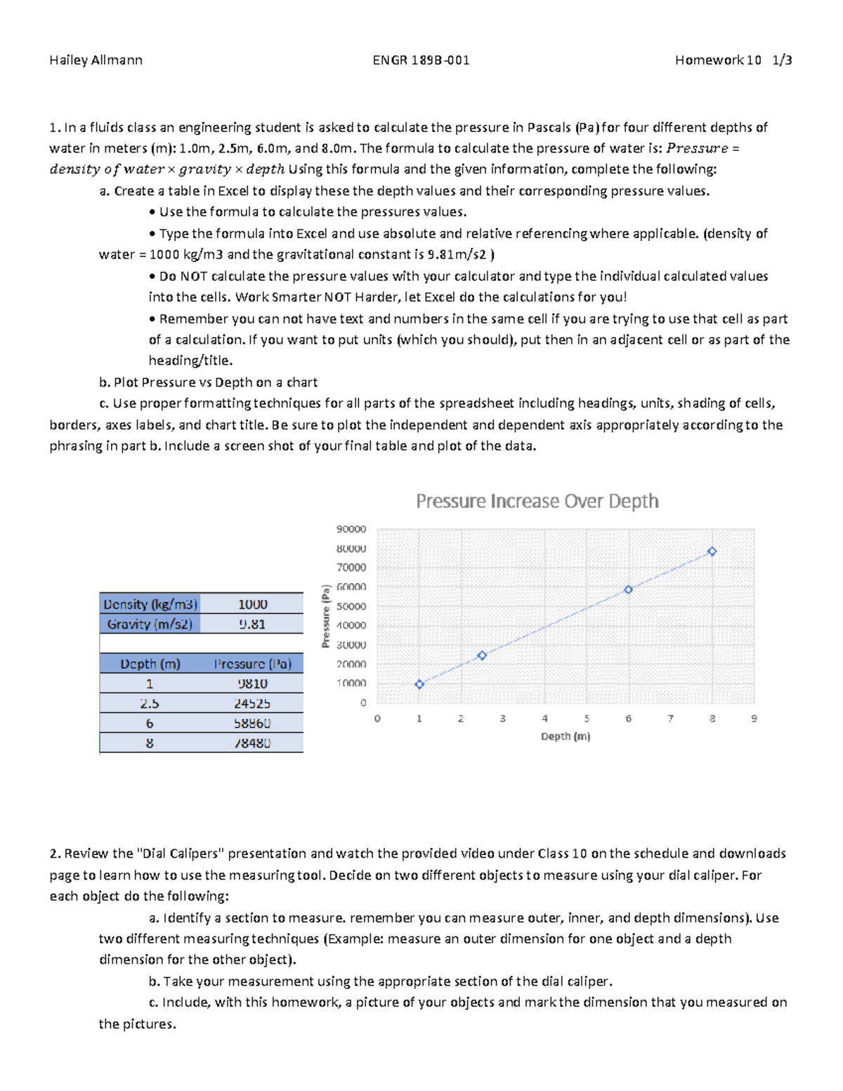 ENGR Homework 10 - Hailey Allmann ENGR 189B-001 Homework 10 1/ In a fluids class an engineering ...