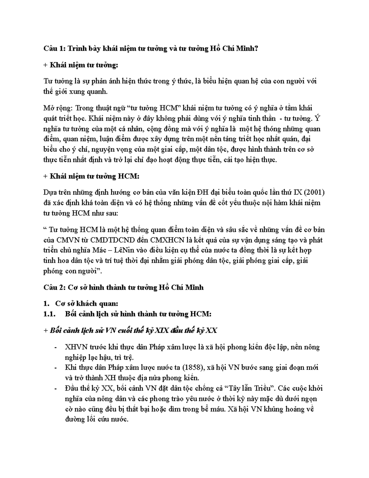 [123doc] - de-cuong-on-tap-tu-tuong-ho-chi-minh-pptx - Câu 1: Trình bày khái niệm tư tưởng và tư ...