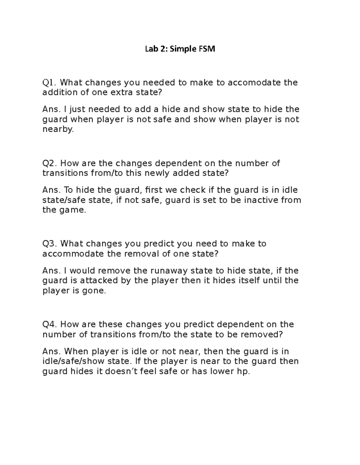 Lab 2 - Game programming 1 Lab2 Questions and answers. - Lab 2: Simple ...