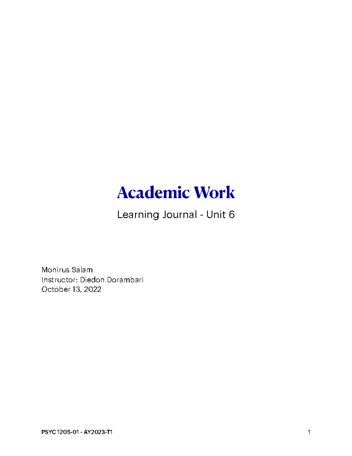 Learning Journal Unit 6 - Academic Work Learning Journal - Unit 6 ...