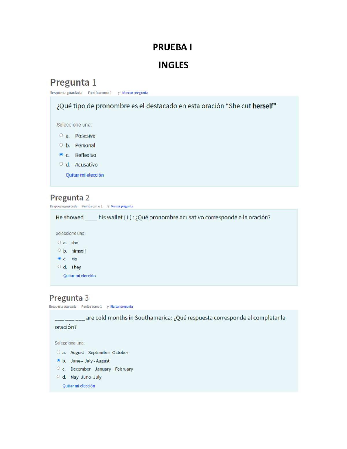 Prueba I Ingles - inglés basico I - PRUEBA I INGLES - Studocu