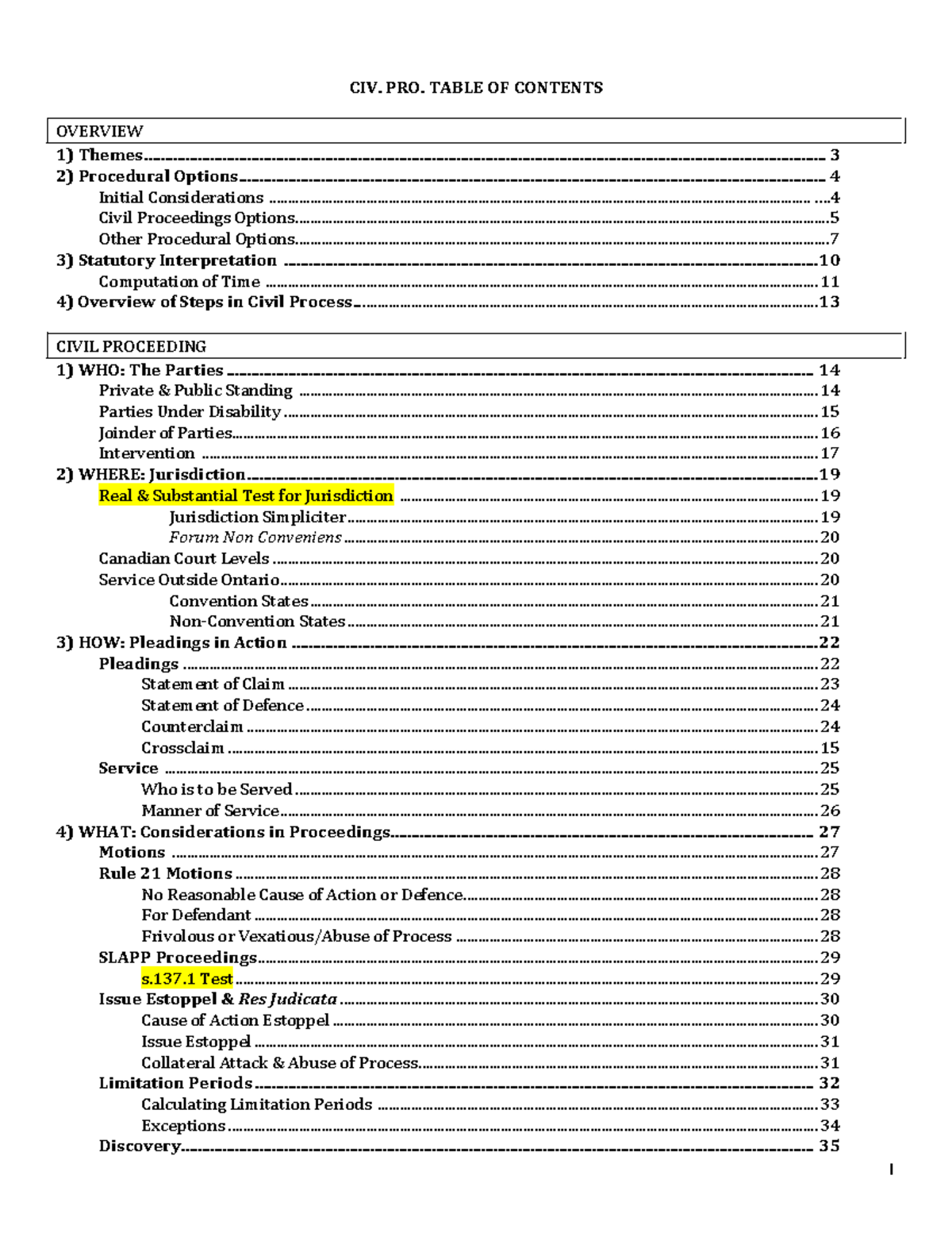 Civil Procedure Leitch 2019 4 2 - CIV. PRO. TABLE OF CONTENTS Themes ...