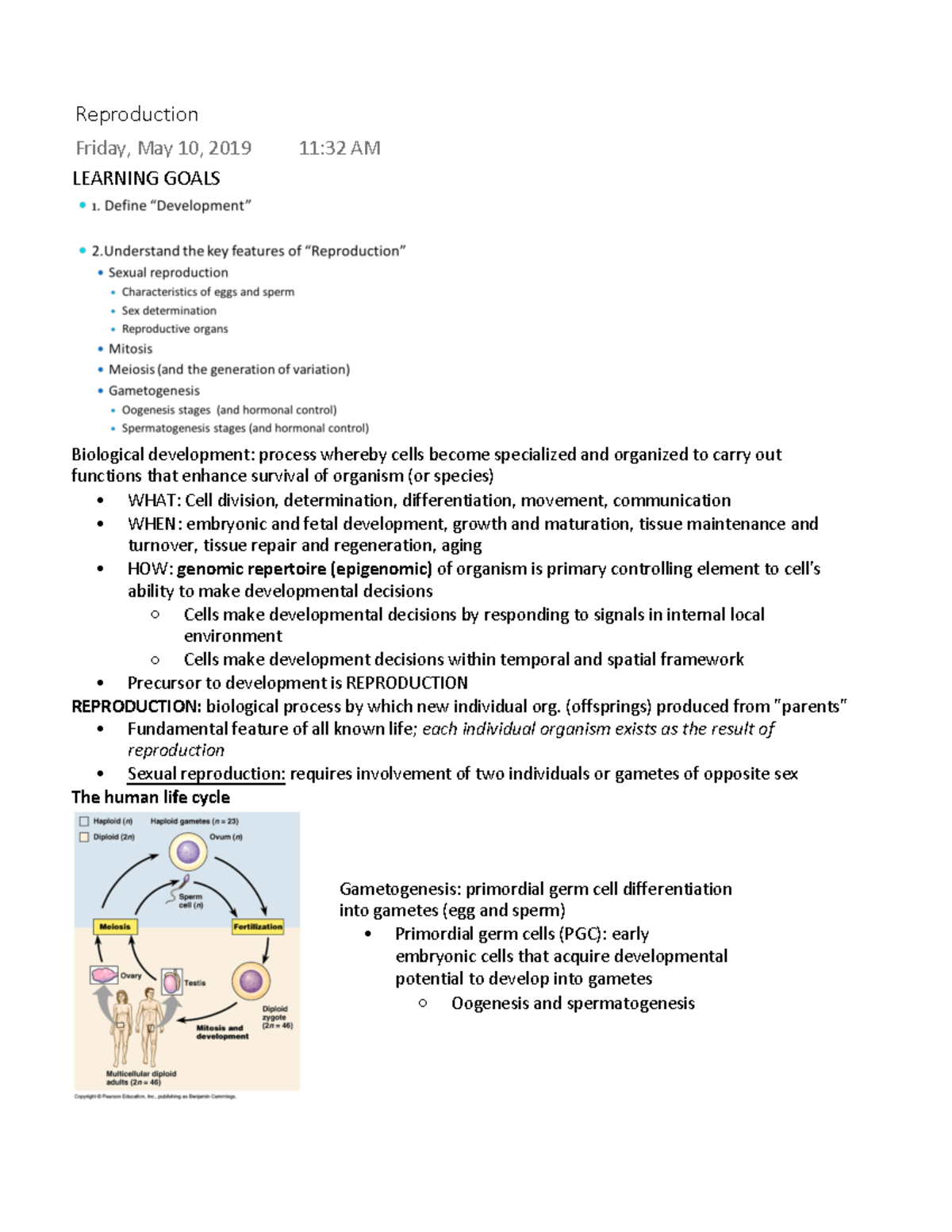 BIOL 216 Lecture Notes Reproduction 1 - LEARNING GOALS Biological ...