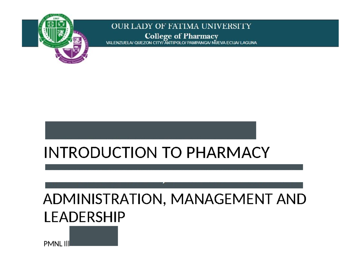 PMNL Week 2-Introduction to Management - INTRODUCTION TO PHARMACY ...