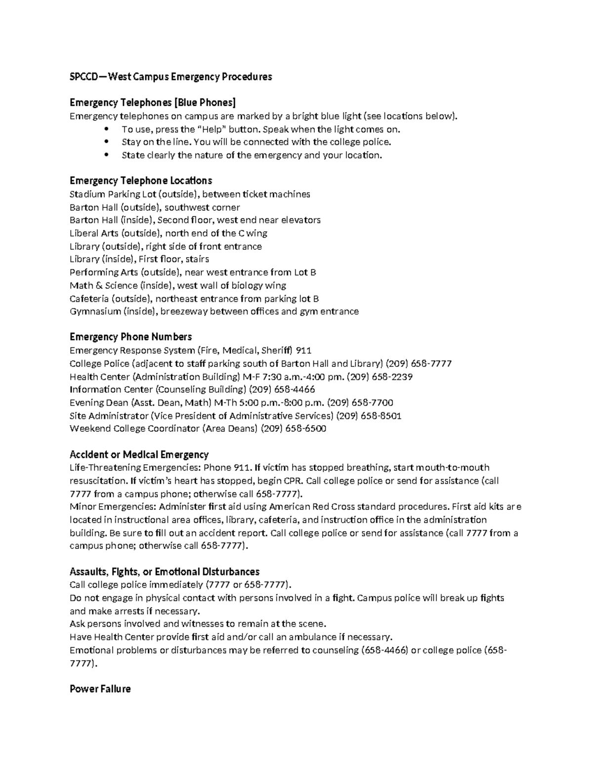 titlenamethemem - SPCCD—West Campus Emergency Procedures Emergency ...