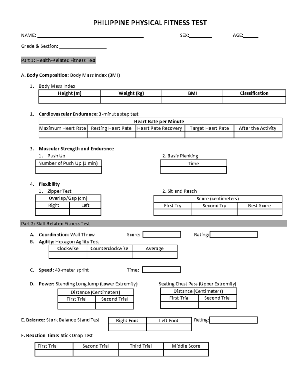 Physical Fitness TEST Scorecard Final 1 - PHILIPPINE PHYSICAL FITNESS ...