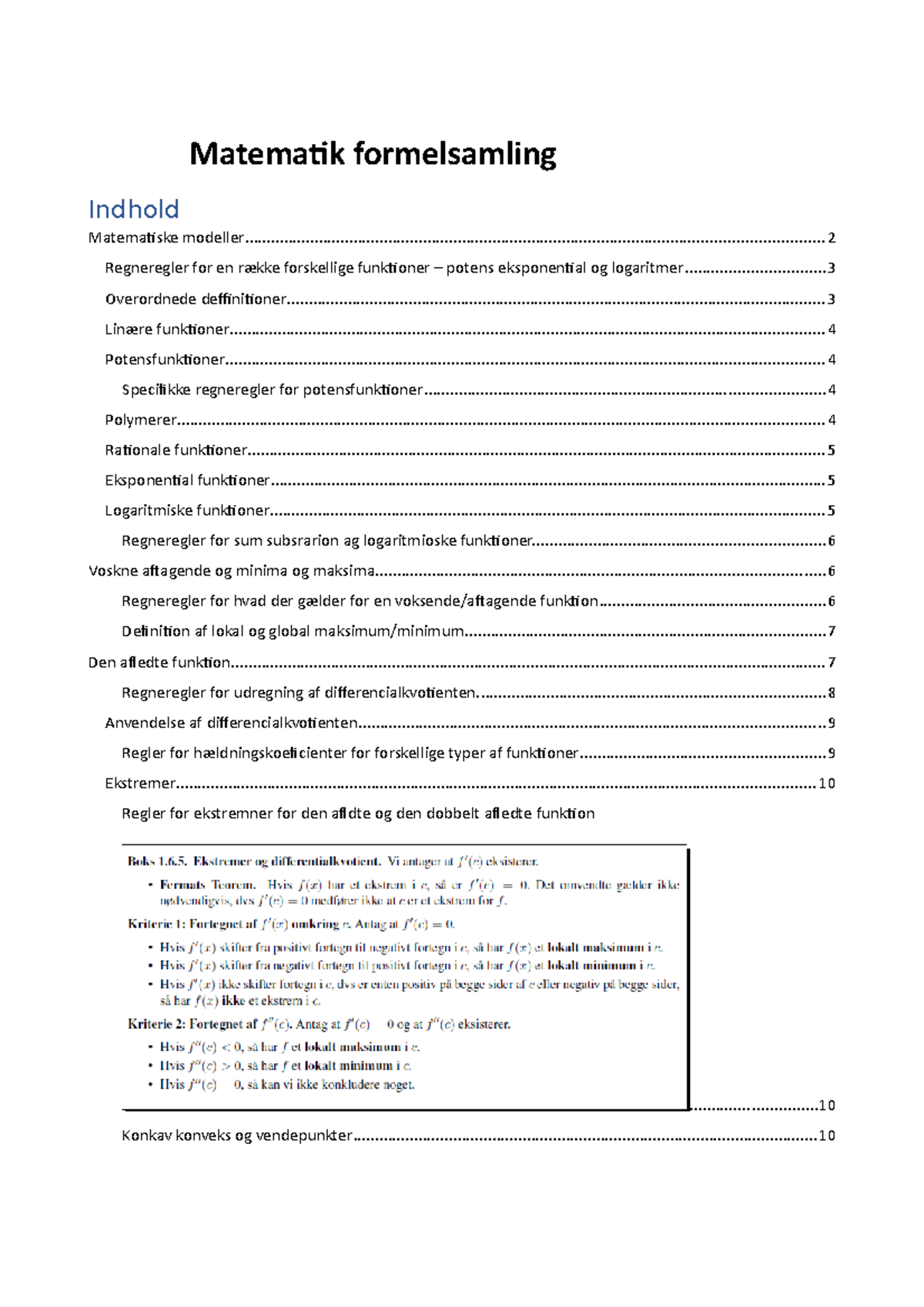 Matematik formelsamling til hjemmelæsning - Matematik formelsamling Matematiske - Studocu