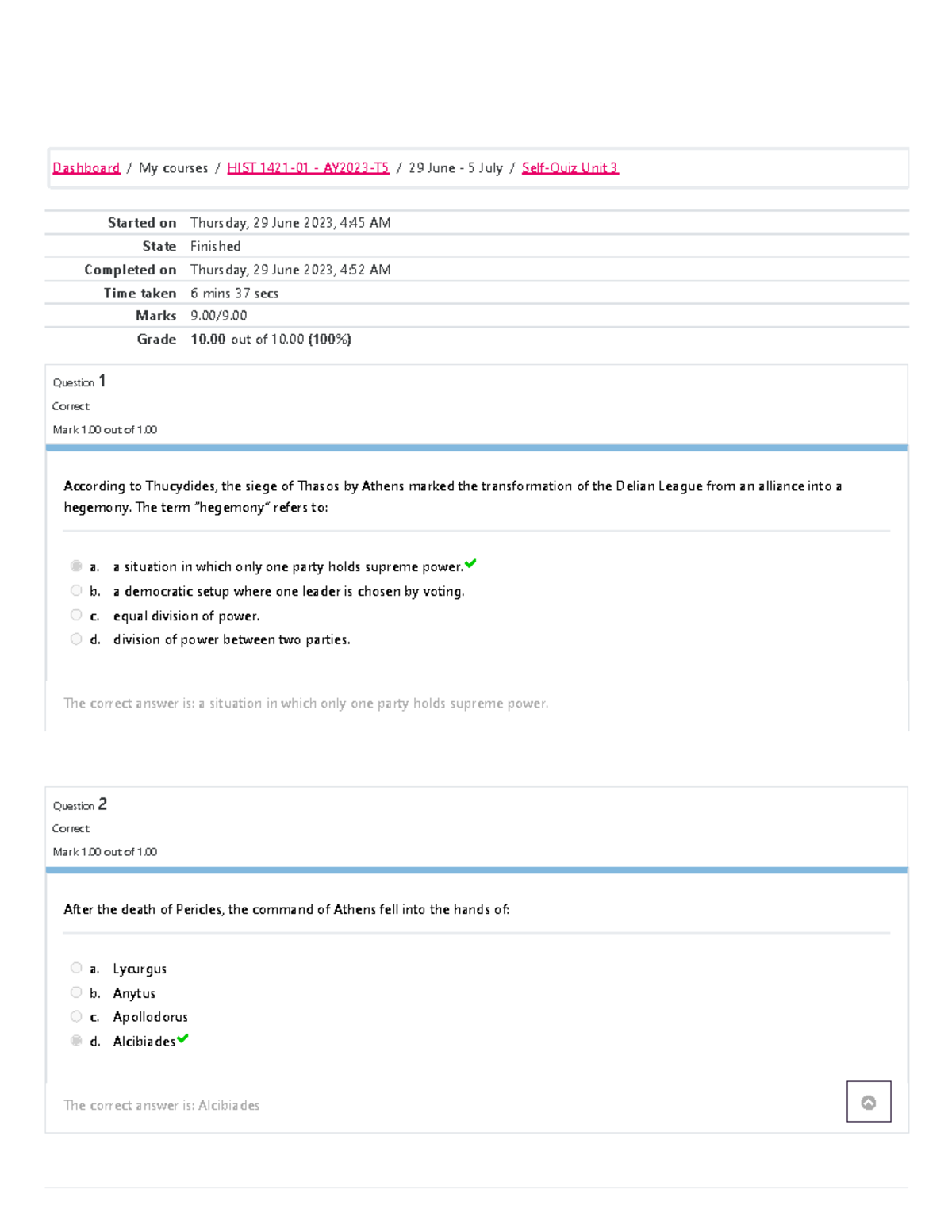 Self Quiz Unit 3 Attempt Review Started On Thursday 29 June 2023 4 45 Am State Finished