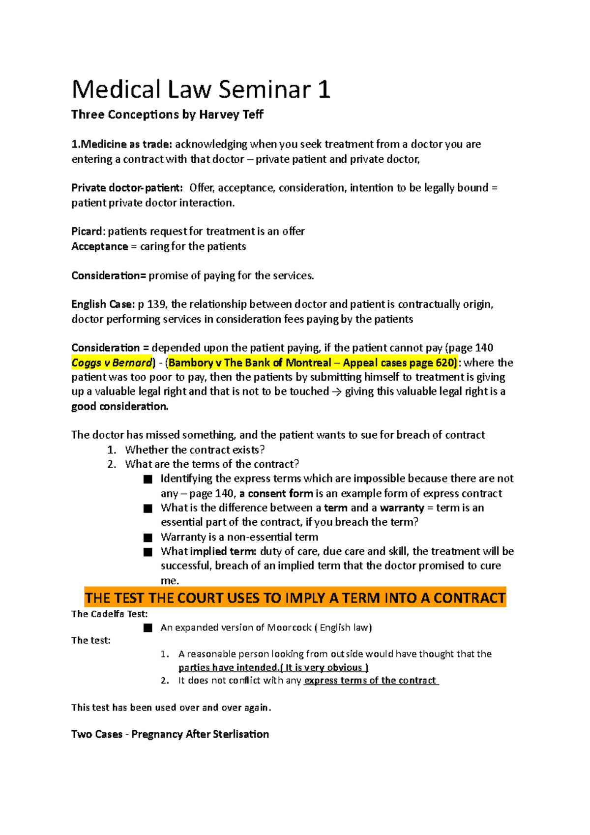 Medical-Law-Notes - Lecture notes 1-13 - Medical Law Seminar 1 Three ...