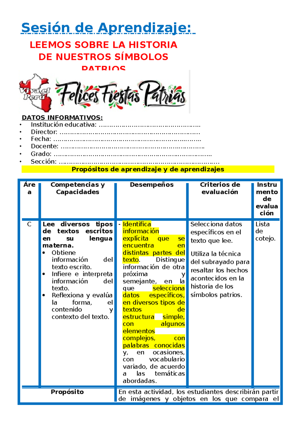 3° Sesión DÍA 5 COM Leemos Sobre LA Historia DE Nuestros Símbolos Patrios - ####### DATOS - Studocu