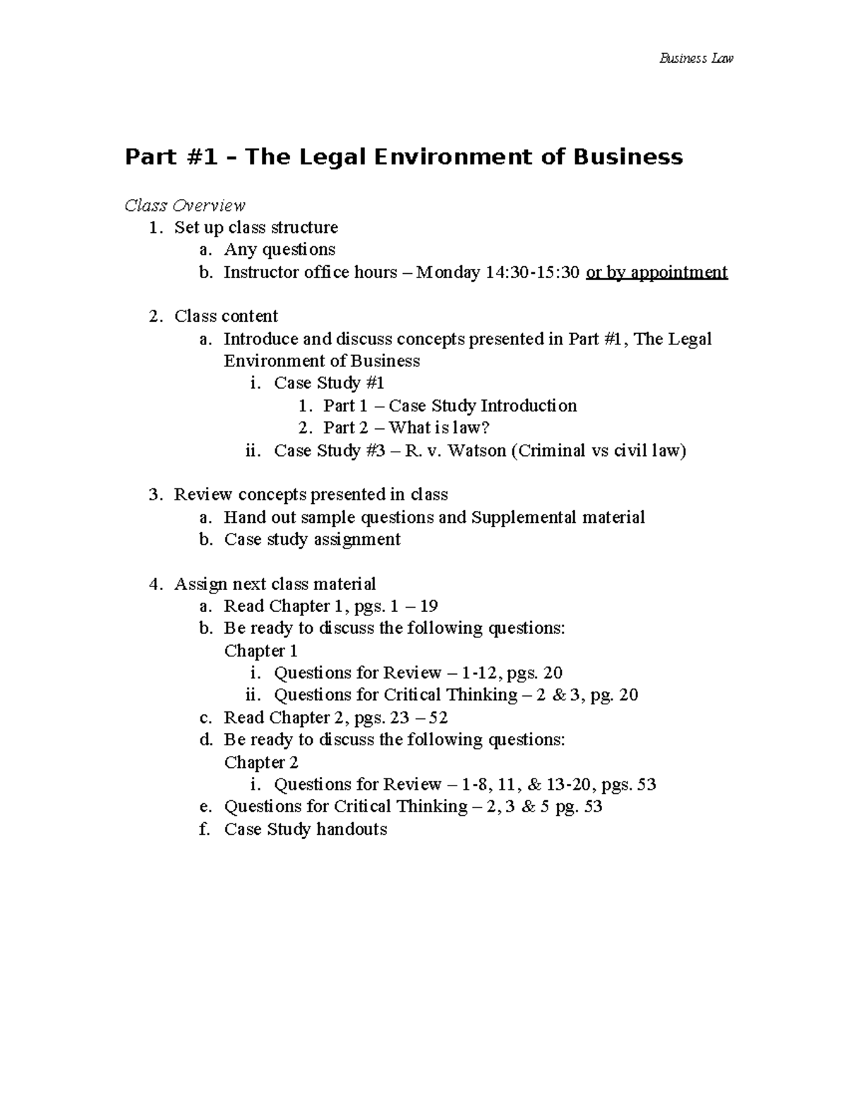 Part 1 The Legal Environment of Business - Part #1 – The Legal ...