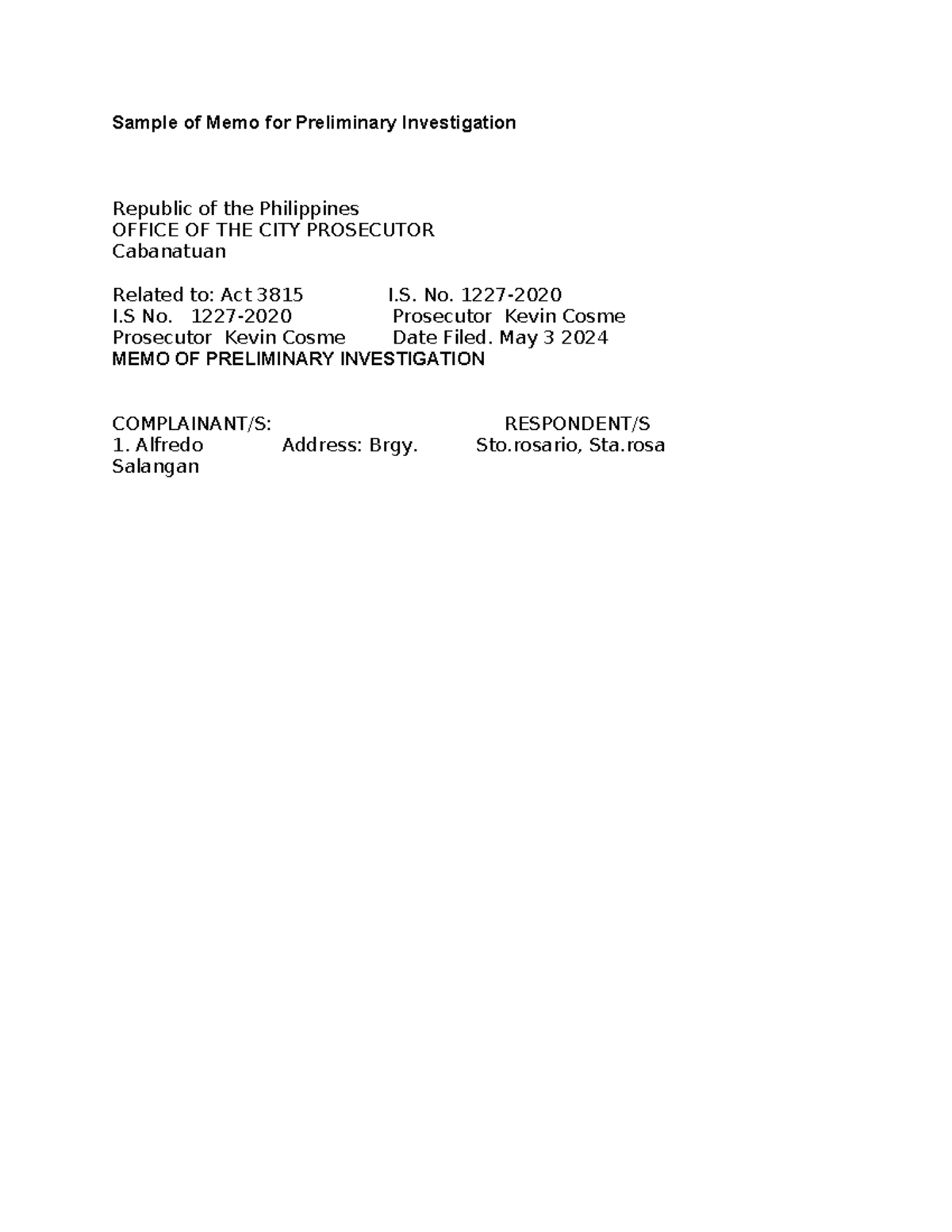 All Document Reader 1715041633699 - Sample of Memo for Preliminary ...
