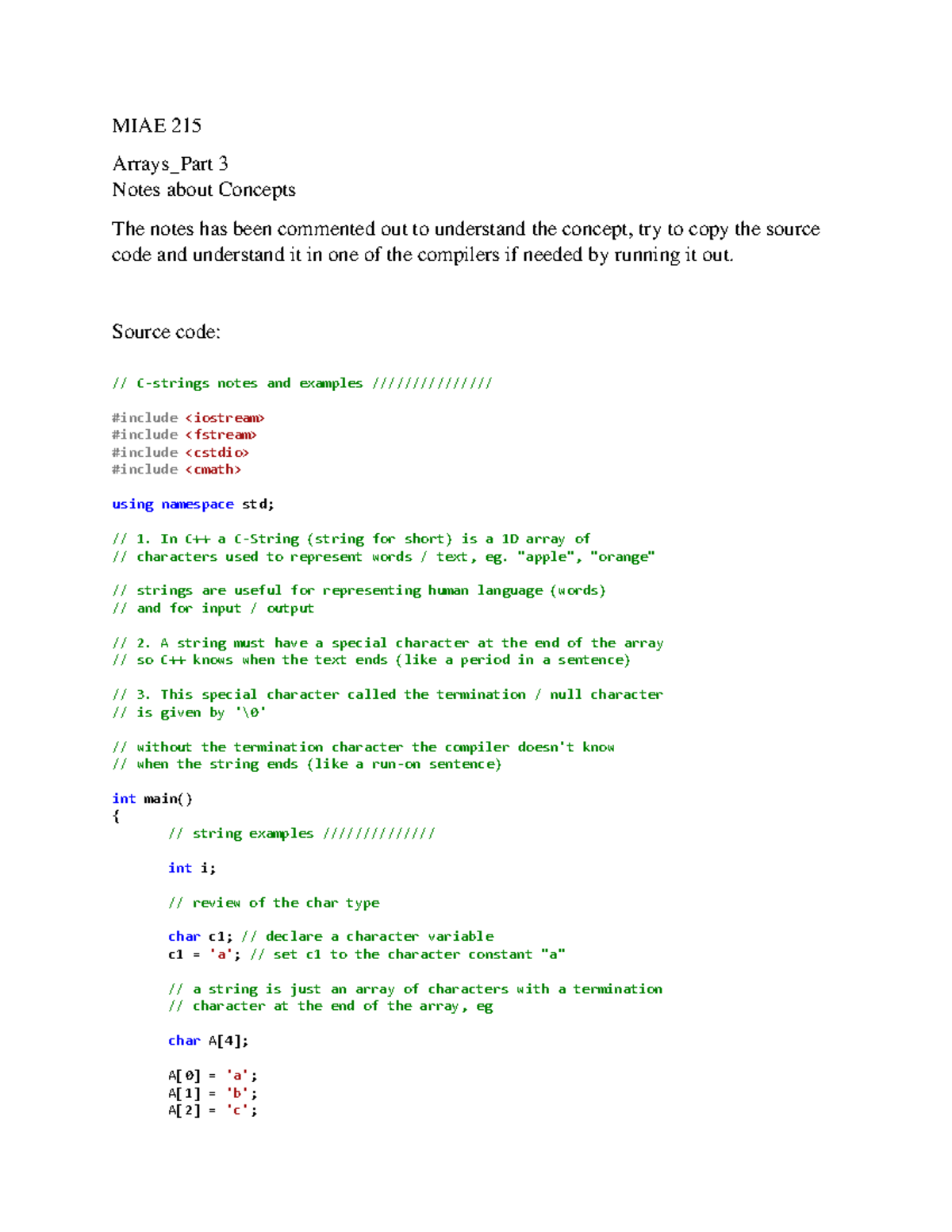 Part3 arrays notes - MIAE 215 Arrays_Part 3 Notes about Concepts The ...