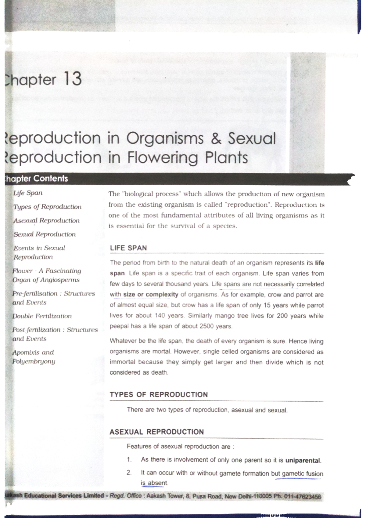 Reproduction in Organism and Sexual Reproduction in Flowering Plants ...