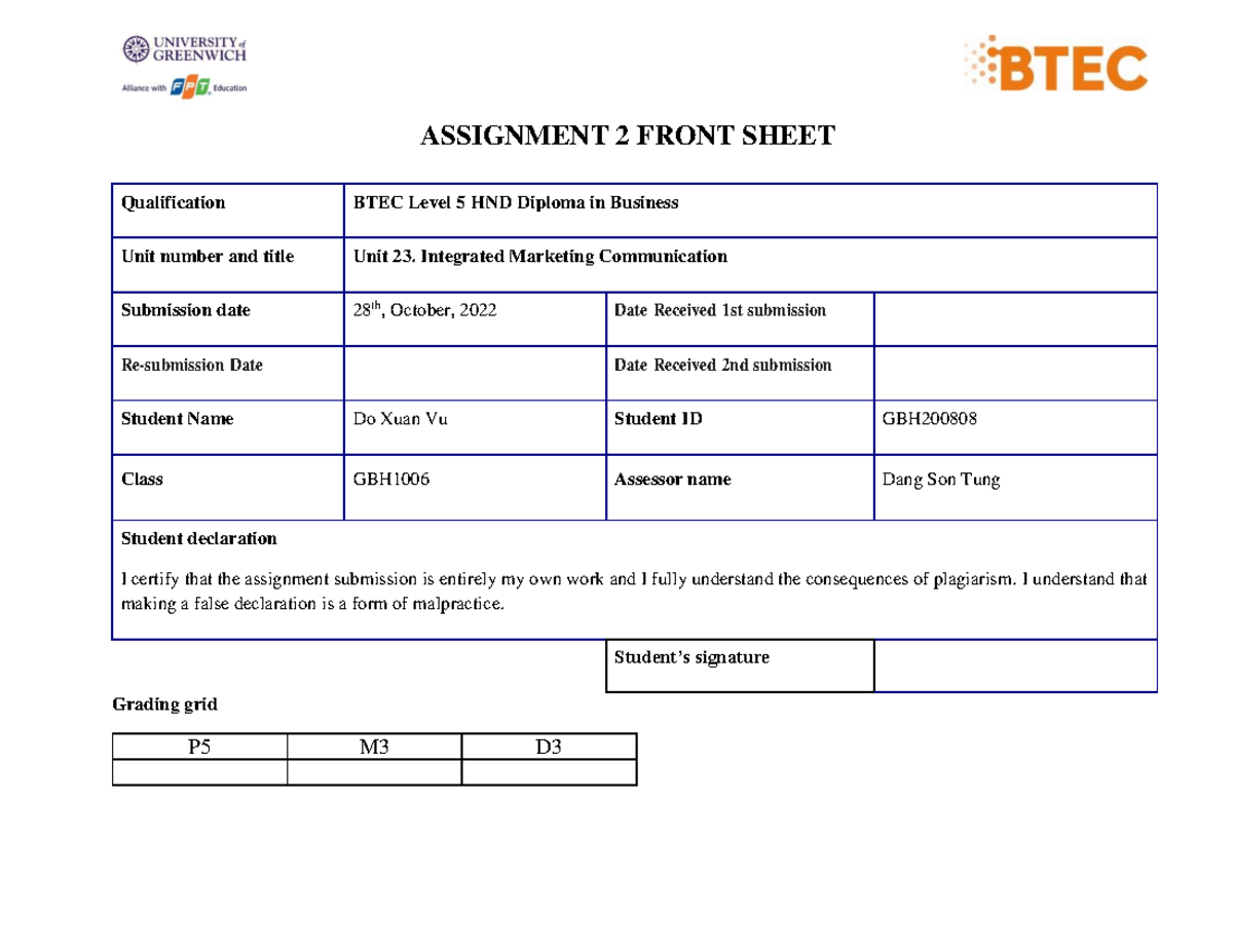 535-Assignment 2 Final - ASSIGNMENT 2 FRONT SHEET Qualification BTEC ...