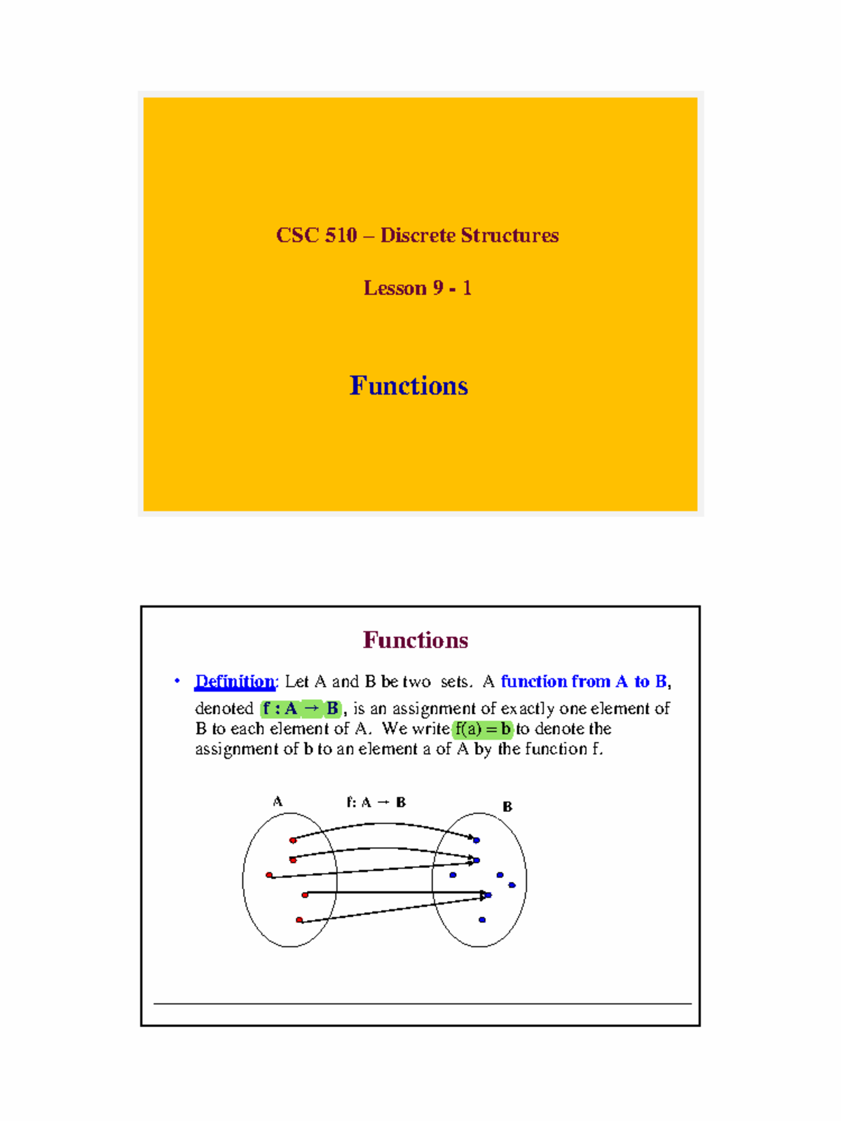 Lesson 9 - 1(Function) edited - Functions Definition : Let A and B be ...