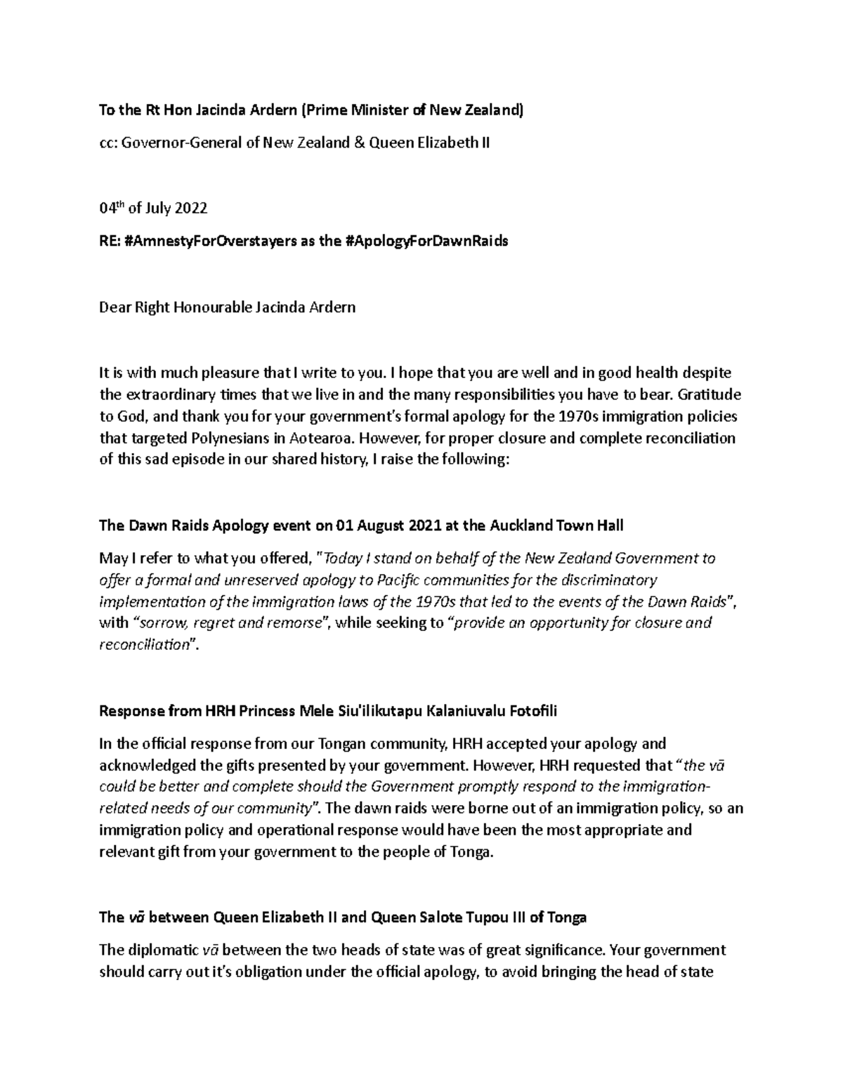 Finale Amnesty Letter by Tongan Robin Hood - To the Rt Hon Jacinda ...