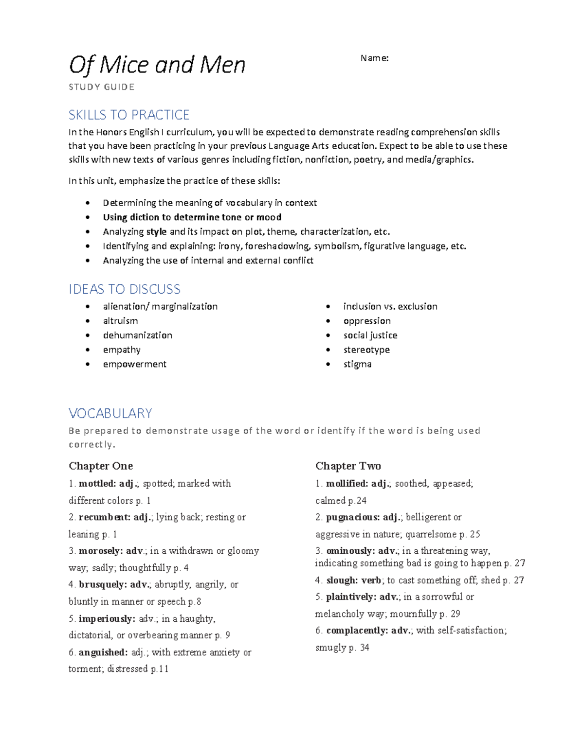 Of Mice and Men Study Guide 2020 - Of Mice and Men STUDY GUIDE SKILLS ...