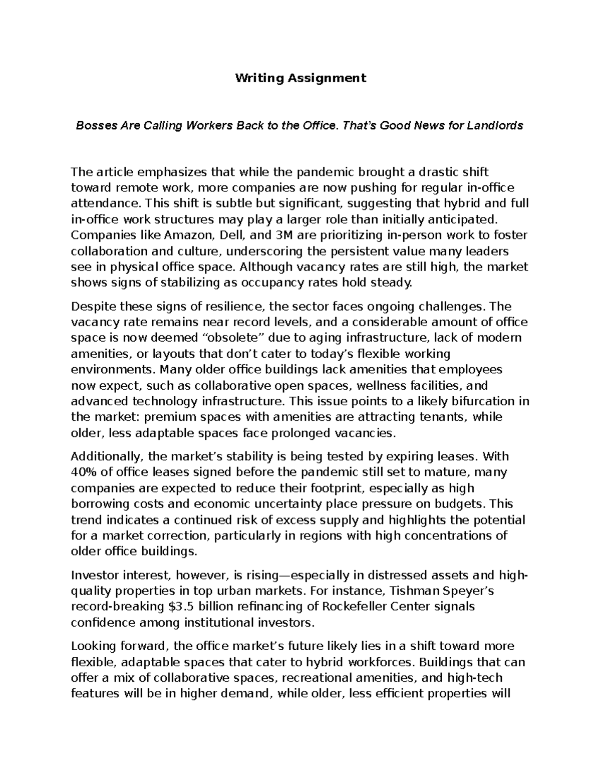 RES 3400 - Extra credit - Writing Assignment Bosses Are Calling Workers ...