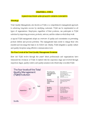 TEQM Unit1 - 1 EVOLUTION AND EXISTING MODELS OF TOTAL QUALITY MANAGEMENT CHAPTER 1 EVOLUTION OF ...