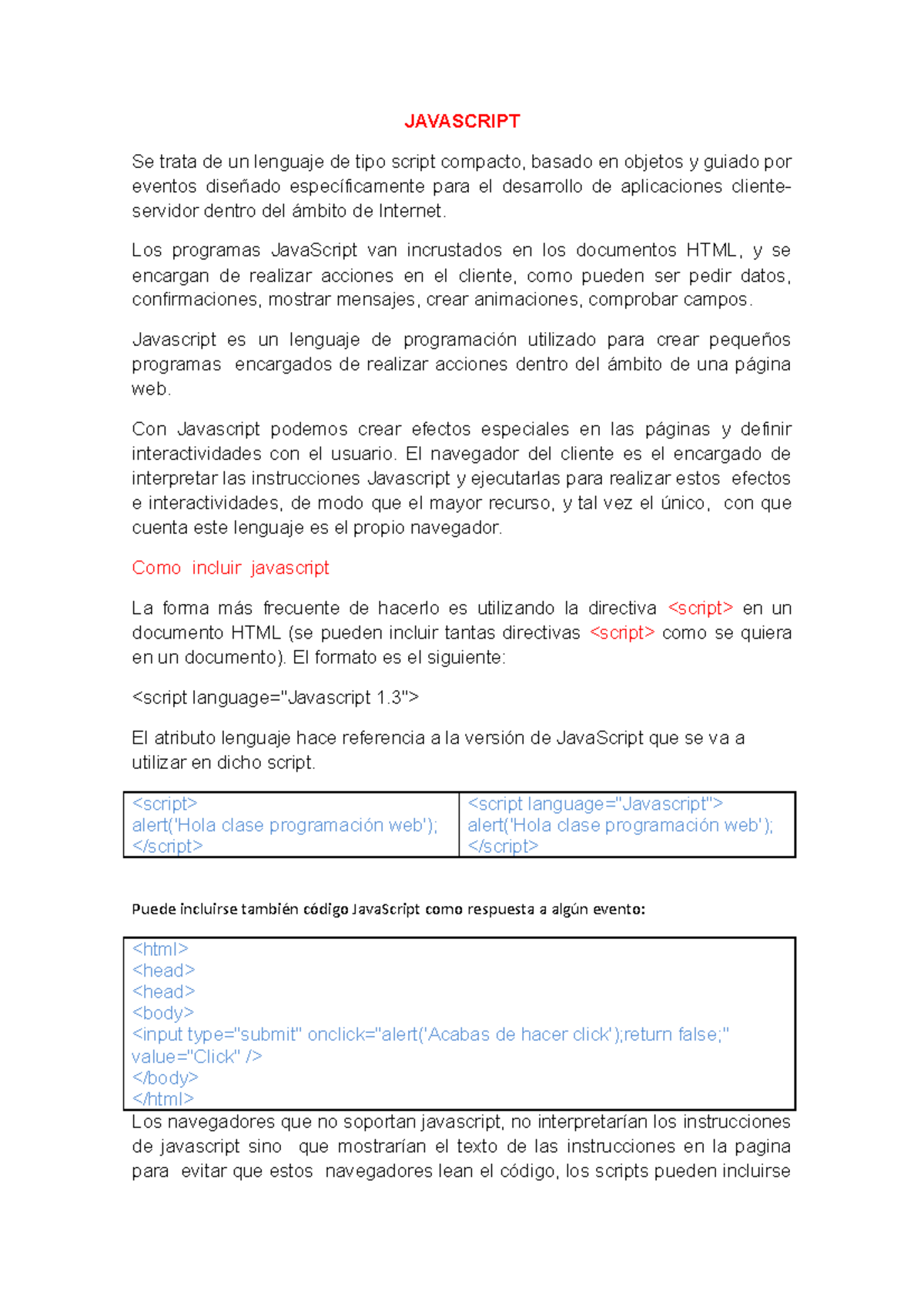 Clase 17 Java script - JAVASCRIPT Se trata de un lenguaje de tipo ...