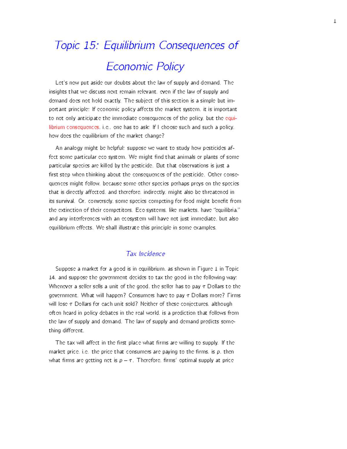 Lecture Notes 15 - materials from ECON 121 at Yale with T. Borgers - ♦♣ ...