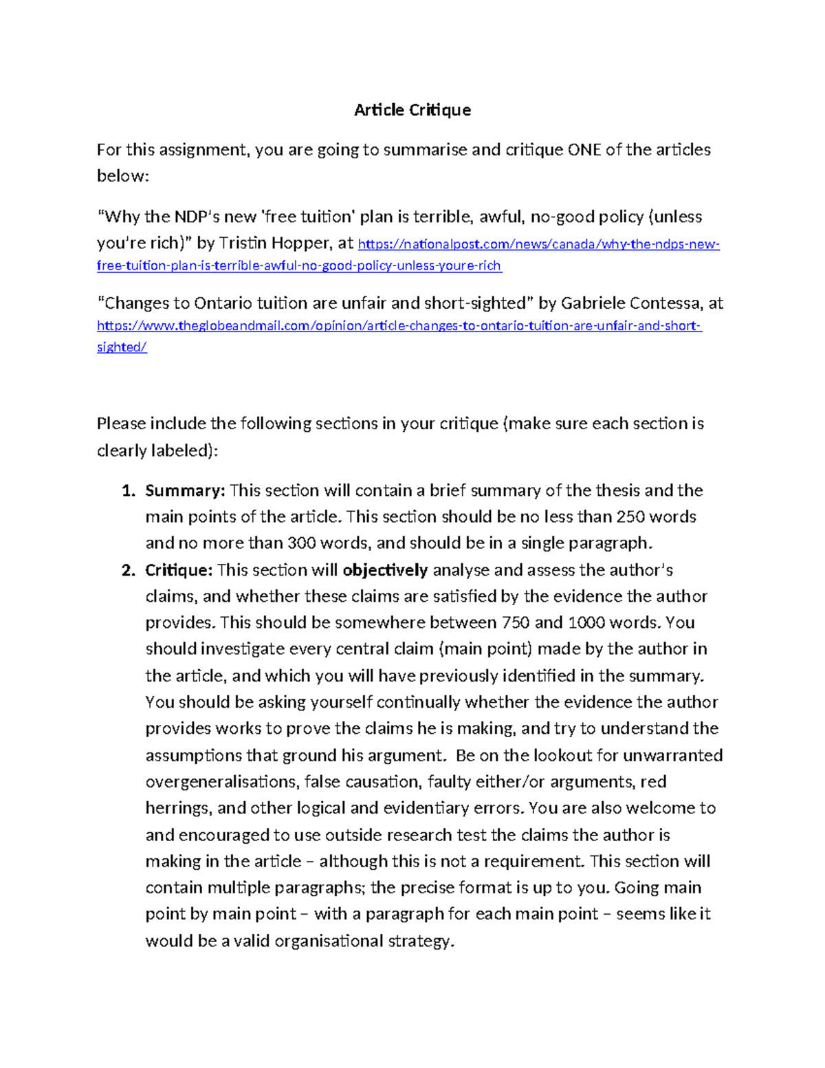 Article Critique - due oct 12th - Article Critique For this assignment ...