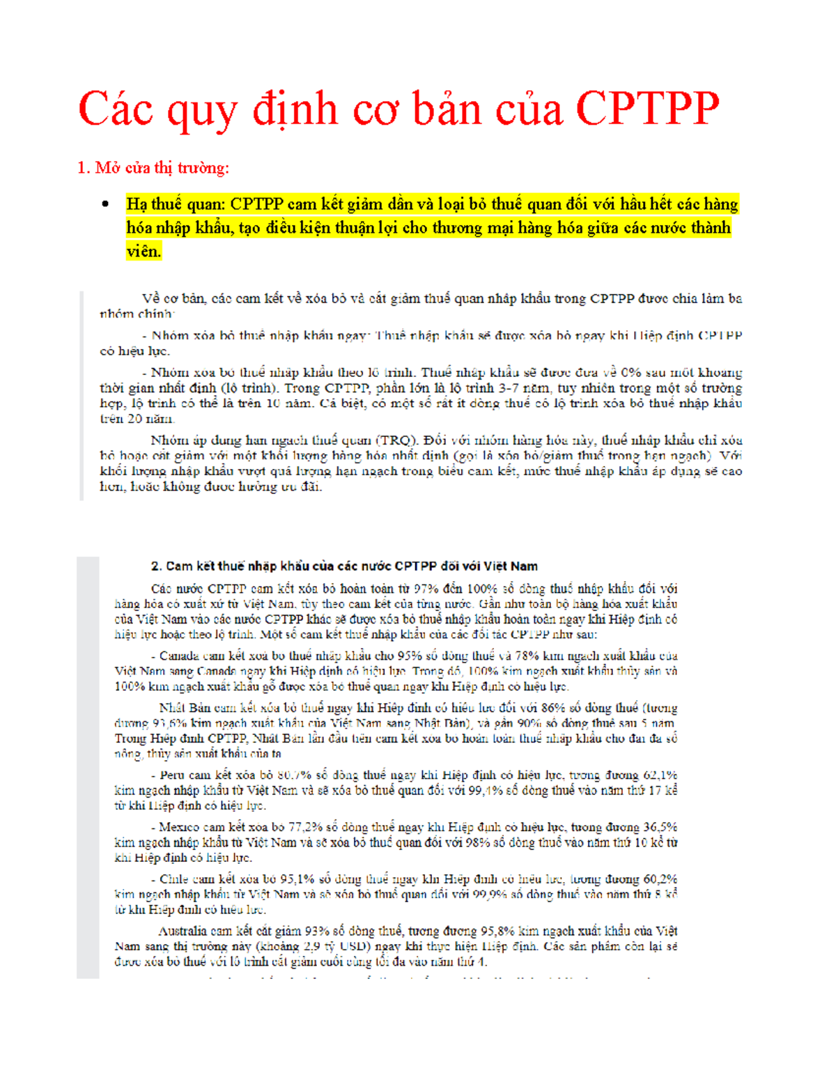 Chính SÁCH TM Cptpp - Các quy định cơ bản của CPTPP Mở cửa thị trường: Hạ thuế quan: CPTPP cam ...
